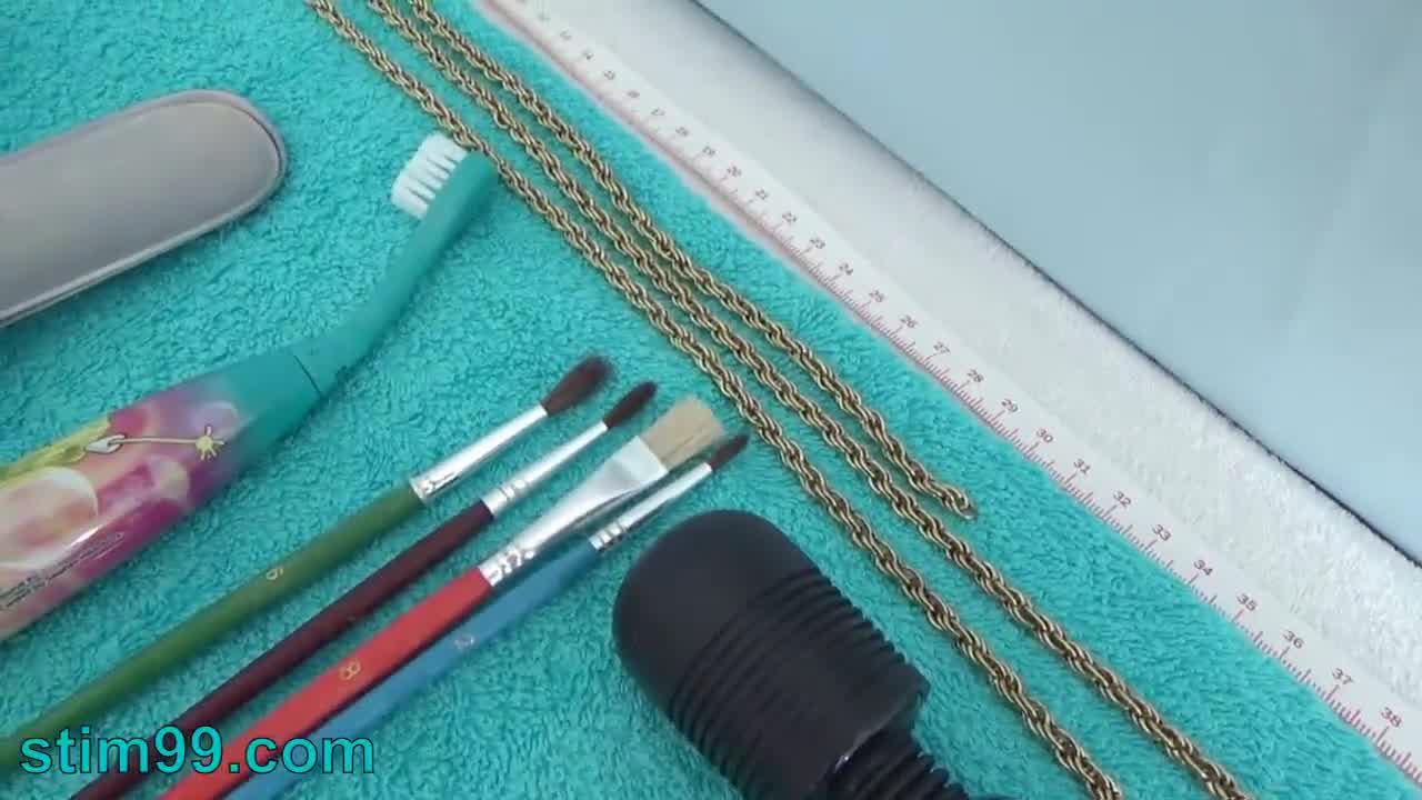 Jack Peehole With Toothbrush And Chain Into Urethra